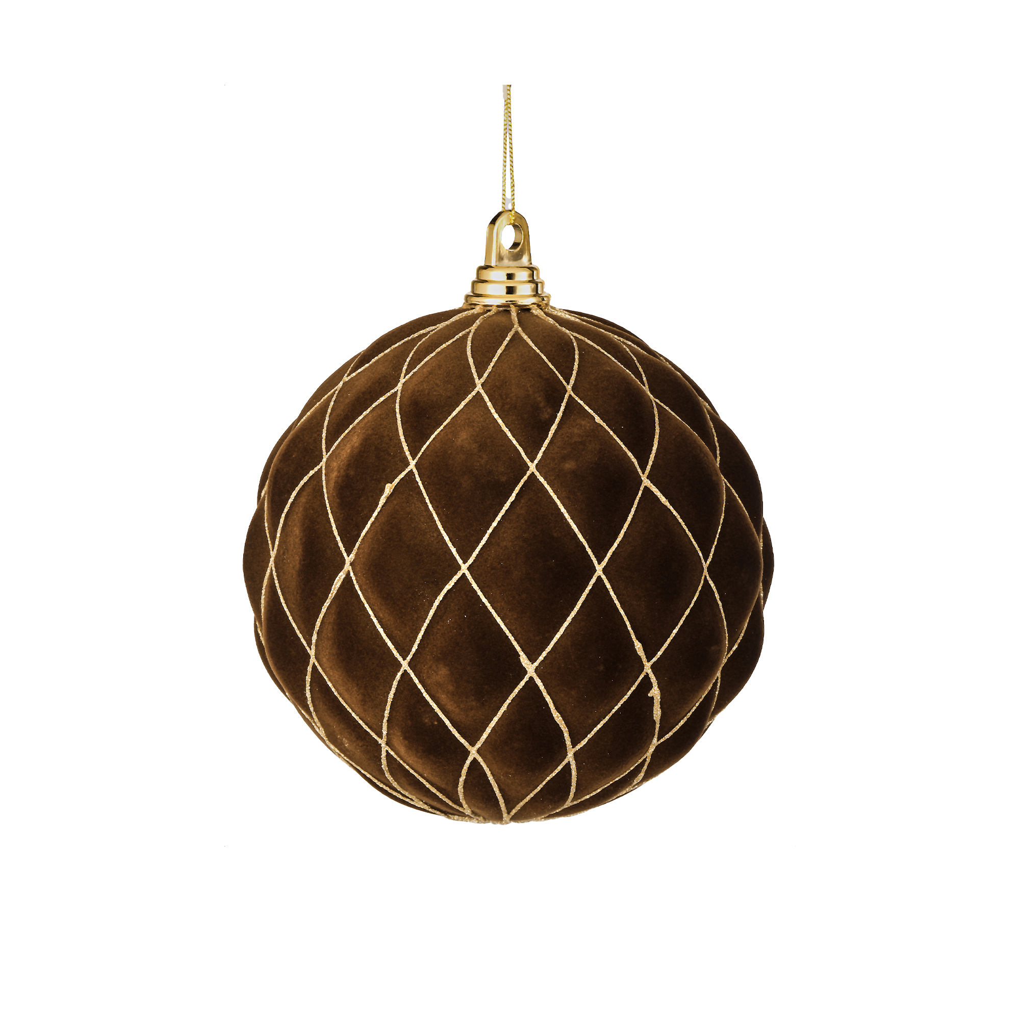 Noel Floreal | Boule en velours brun à paillettes motif diamant 8"